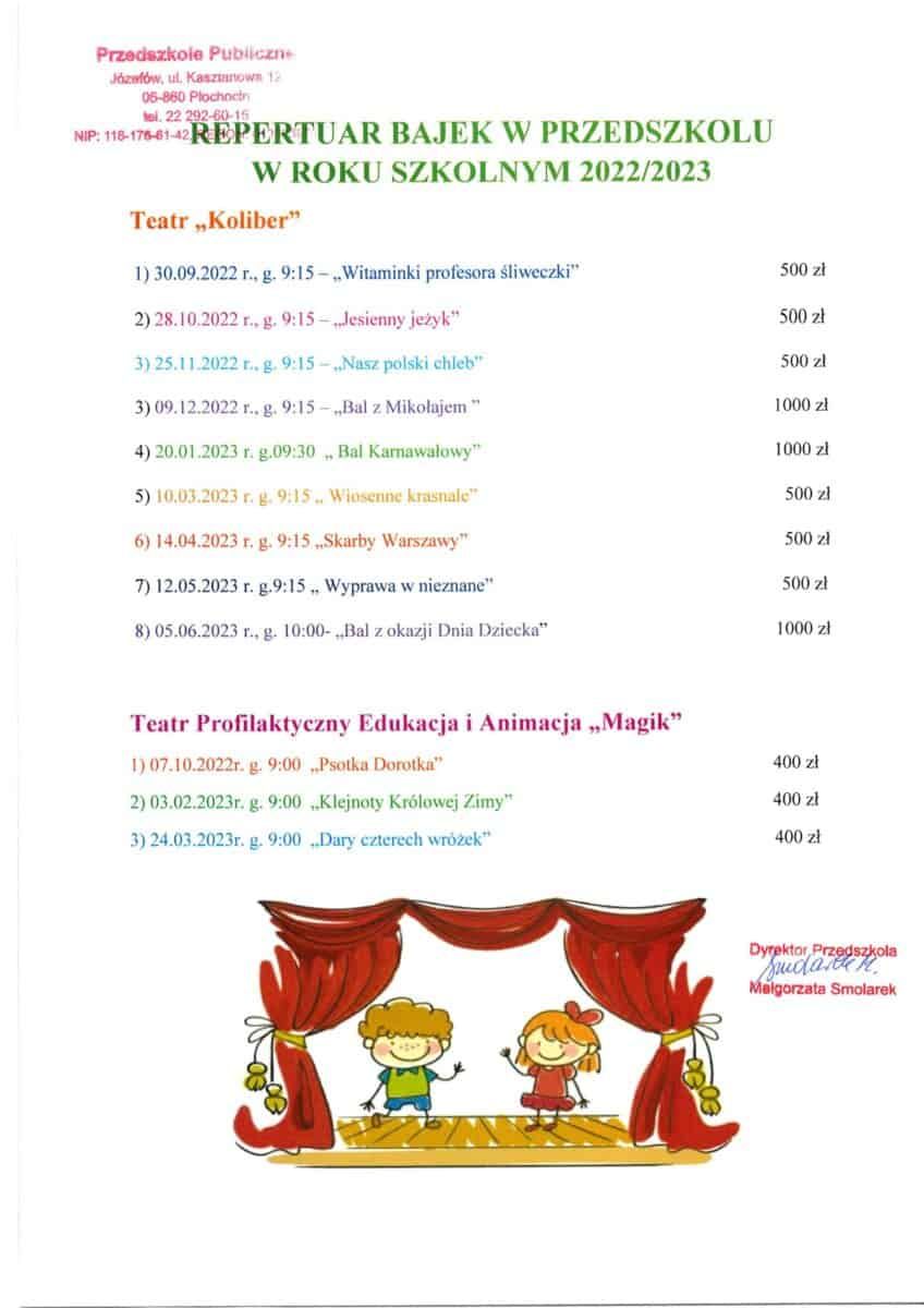 Repertuar bajek rok szkolny 2022-2023 : Przedszkole Publiczne w Józefowie